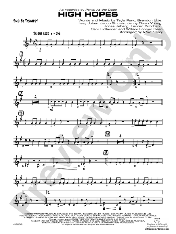 High Hopes: 2nd B-flat Trumpet: 2nd B-flat Trumpet Part - Digital Sheet ...