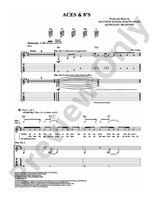 Aces & 8's: Guitar TAB: Uncle Kracker - Digital Sheet Music Download