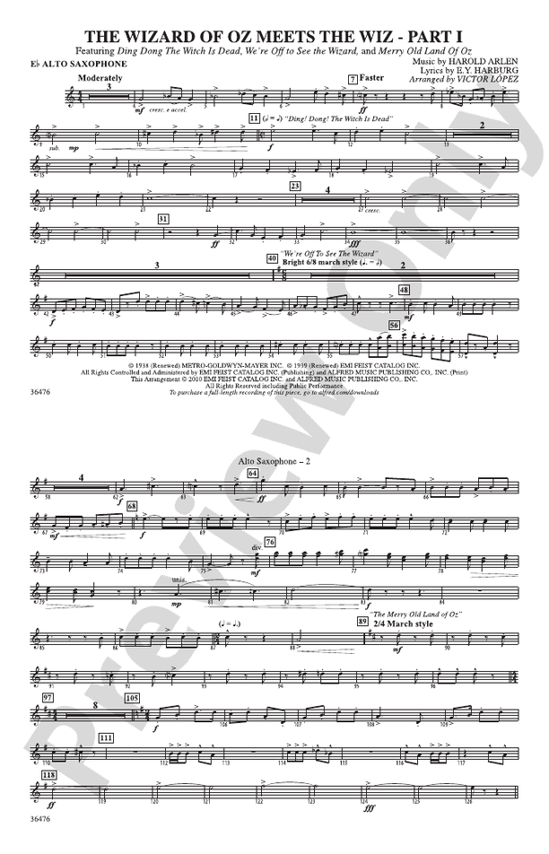 The Wizard Of Oz Meets The Wiz Part 1 E Flat Alto Saxophone E Flat Alto Saxophone Part 