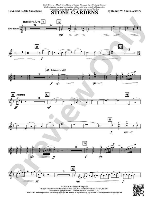 Stone Gardens: 1st & 2nd E-flat Alto Saxophone: 1st & 2nd E-flat Alto Saxophone Part: Robert W ...