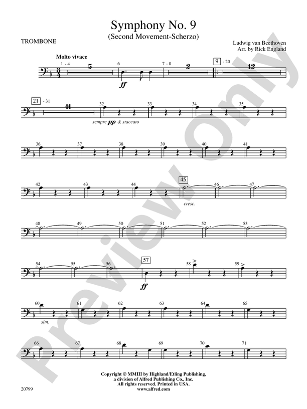 Symphony No. 9 (2nd Movement): 1st Trombone: 1st Trombone Part - Digital Sheet Music Download