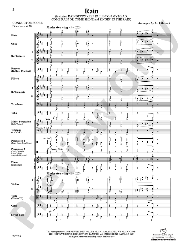 Rain: Score: Full Orchestra Score - Digital Sheet Music Download