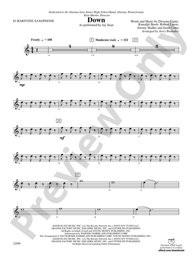 Down: E-flat Baritone Saxophone: E-flat Baritone Saxophone Part - Digital Sheet Music Download