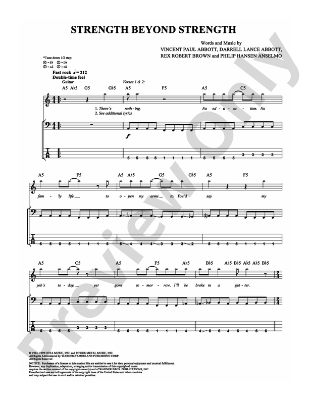Strength Beyond Strength: Bass TAB: Pantera - Digital Sheet Music Download