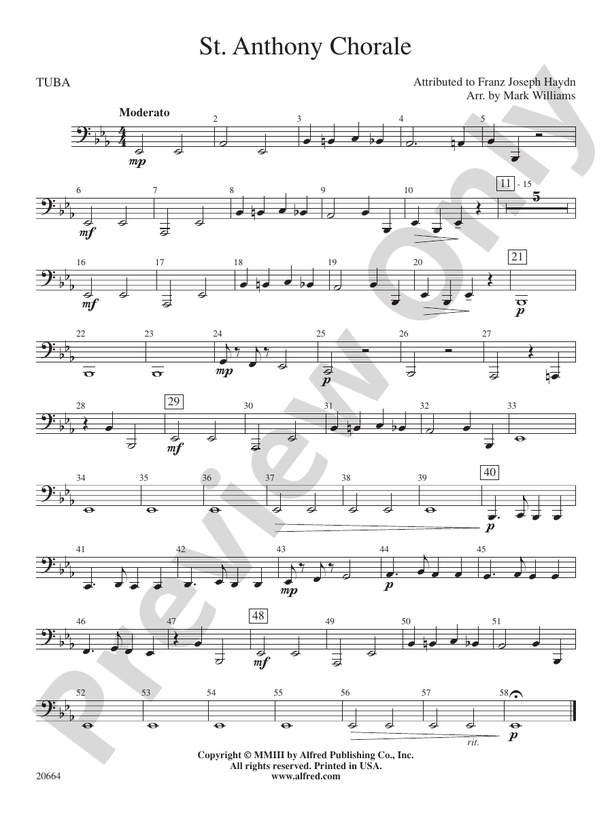 St. Anthony Chorale: Tuba: Tuba Part - Digital Sheet Music Download