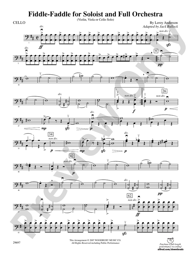 Fiddle-Faddle for Soloist and Full Orchestra: Cello: Cello Part - Digital Sheet Music Download
