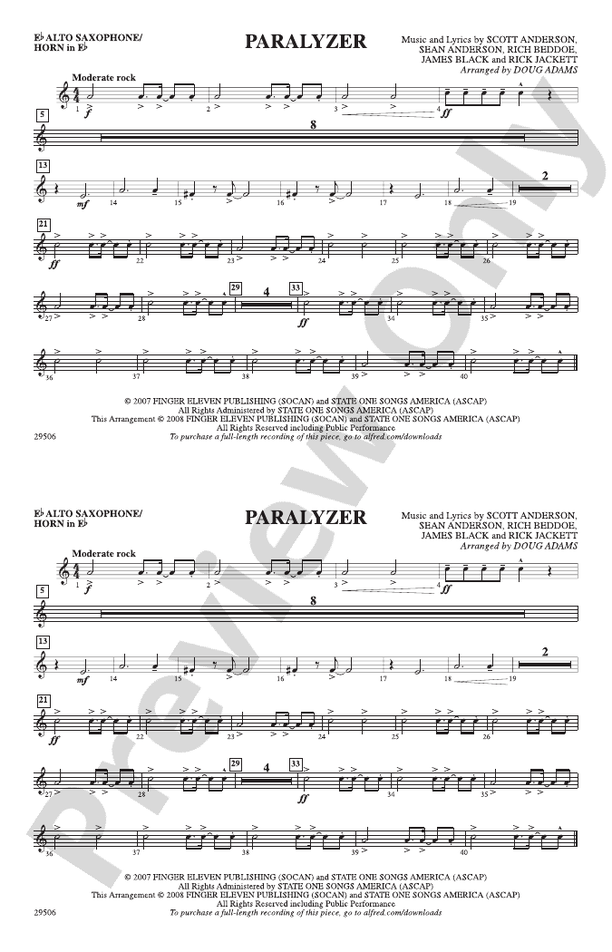 Paralyzer: E-flat Alto Saxophone: E-flat Alto Saxophone Part - Digital ...