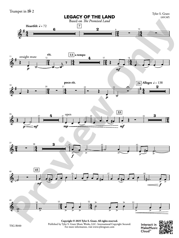 Legacy of the Land (Based on "The Promised Land"): 2nd B-flat Trumpet ...