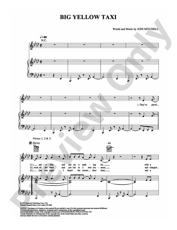 Big Yellow Taxi: Piano/Vocal/Chords: Counting Crows - Digital Sheet ...