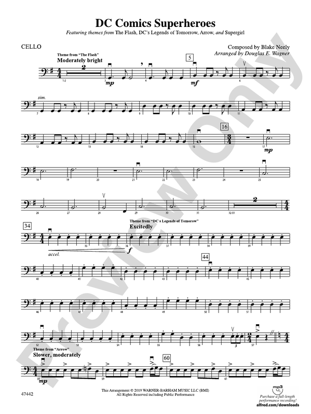 DC Comics Superheroes: Cello: Cello Part - Digital Sheet Music Download