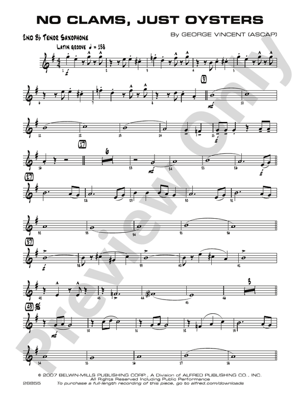 No Clams, Just Oysters: 2nd B-flat Tenor Saxophone: 2nd B-flat Tenor Saxophone Part - Digital ...