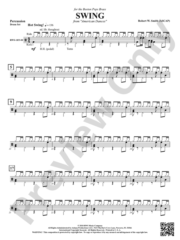 Swing - From American Dances: Drumset: Drumset Part: Robert W. Smith ...