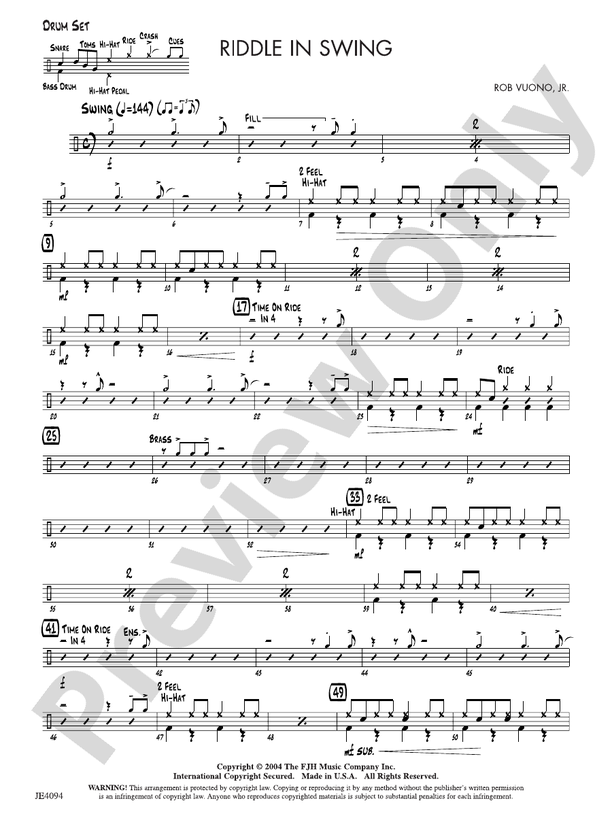 Riddle in Swing: Drum Set: Drum Set Part: Rob Vuono Jr. - Digital Sheet ...