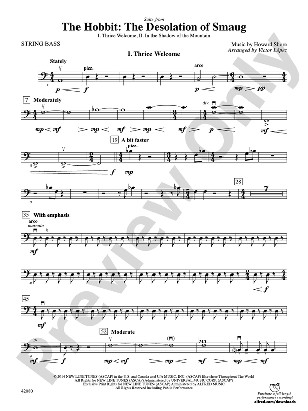 Suite from The Hobbit: The Desolation of Smaug: String Bass: String ...