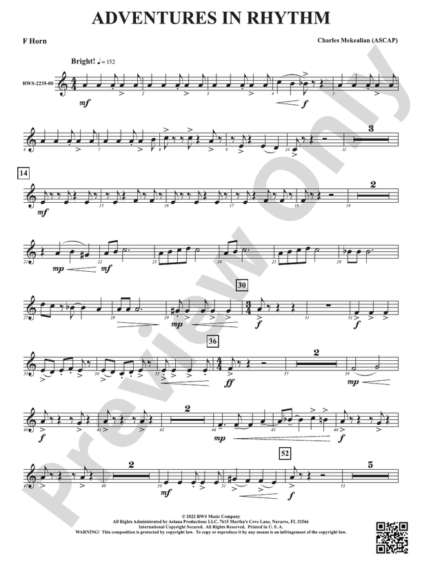 Adventures in Rhythm: 1st F Horn: 1st F Horn Part: Charles Mekealian ...