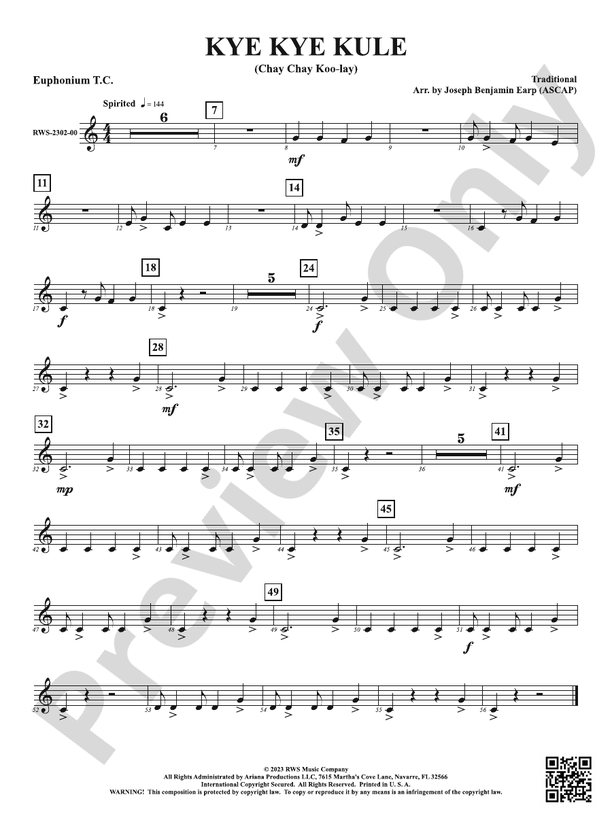 Kye Kye Kule - Chay Chay Koo-lay: Baritone T.C.: Baritone T.C. Part ...
