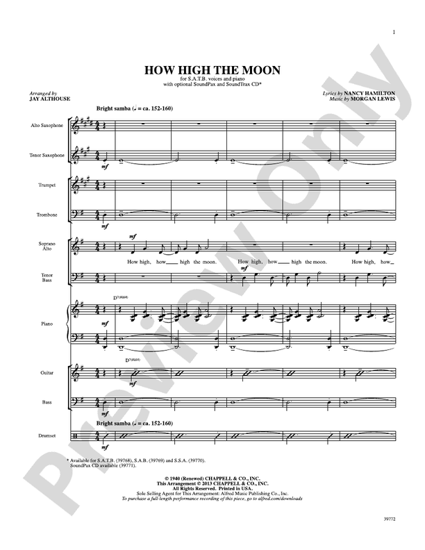How High the Moon: Score: Choir Score - Digital Sheet Music Download
