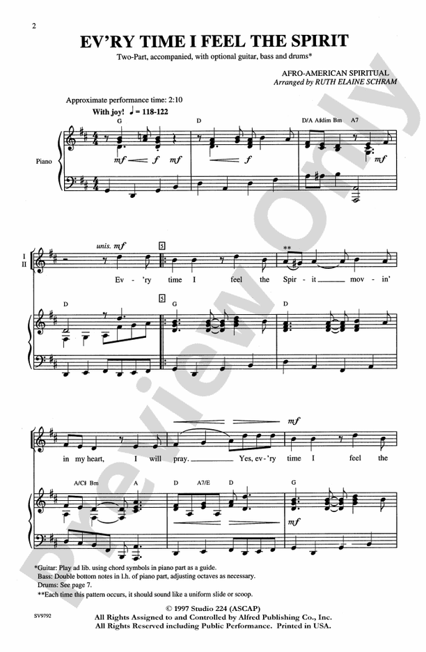 Ev'ry Time I Feel the Spirit: 2-Part Choral Octavo - Digital Sheet ...