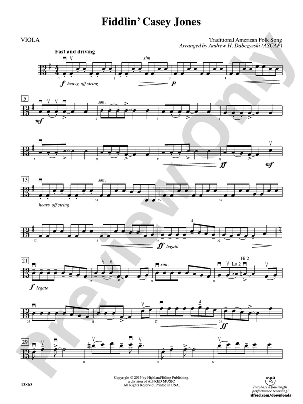 Fiddlin' Casey Jones: Viola: Viola Part - Digital Sheet Music Download