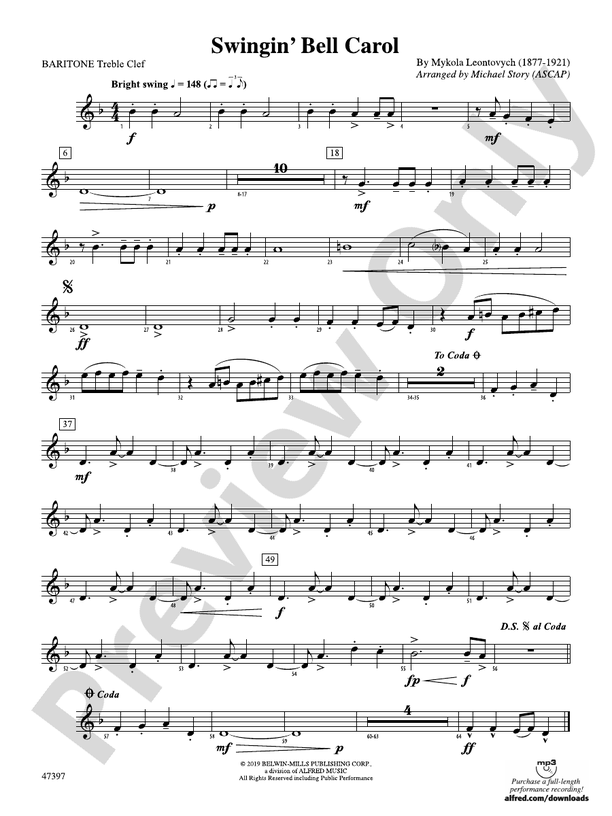Swingin' Bell Carol: Baritone T.C.: Baritone T.C. Part - Digital Sheet ...