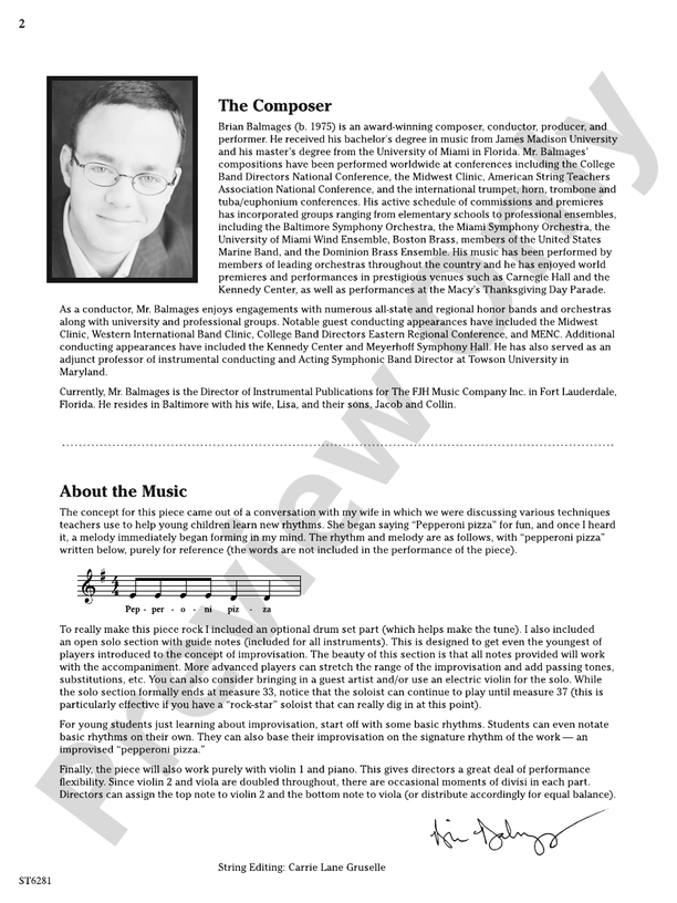 Pepperoni Pizza Rock: String Orchestra Conductor Score & Parts: Brian ...