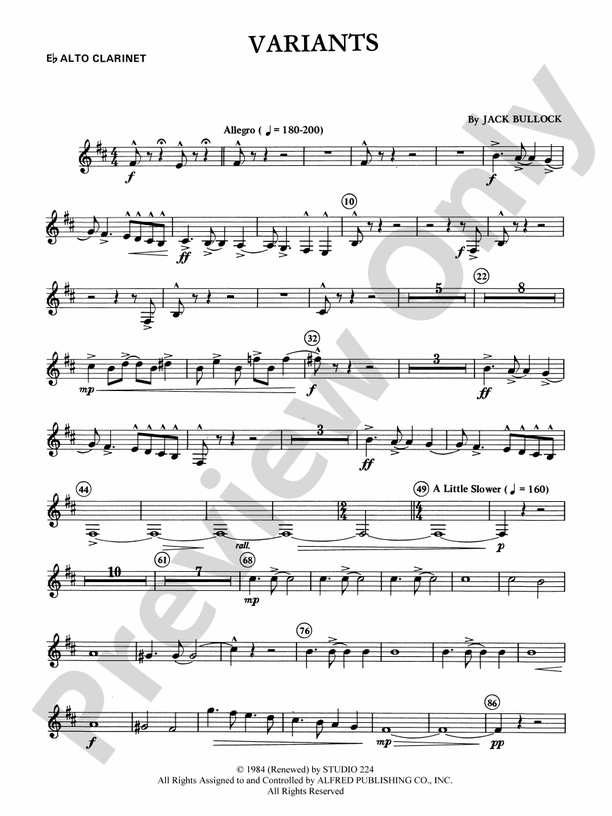 Variants: E-flat Alto Clarinet: E-flat Alto Clarinet Part - Digital Sheet Music Download