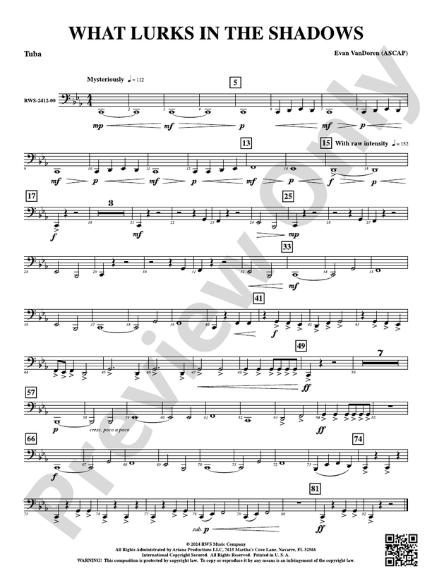 What Lurks in the Shadows: Tuba: Tuba Part: Evan VanDoren - Digital Sheet Music Download