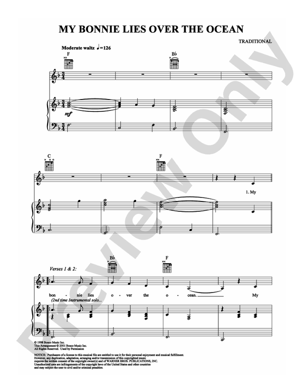 My Bonnie Lies Over the Ocean: Piano/Vocal/Chords: Traditional ...