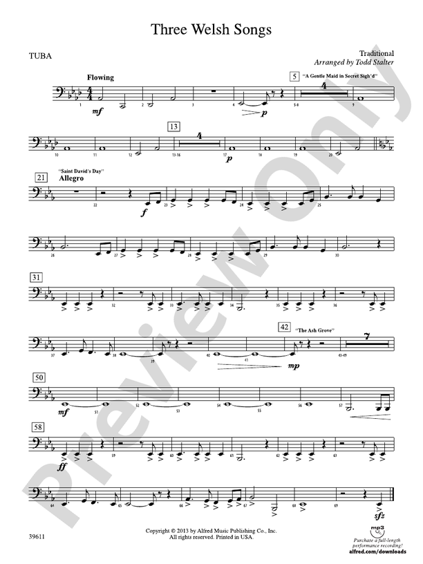 Three Welsh Songs: Tuba: Tuba Part - Digital Sheet Music Download
