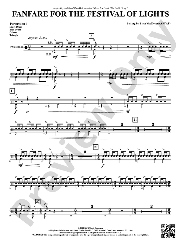 Fanfare for the Festival of Lights: 1st Percussion: 1st Percussion Part: Evan VanDoren - Digital ...