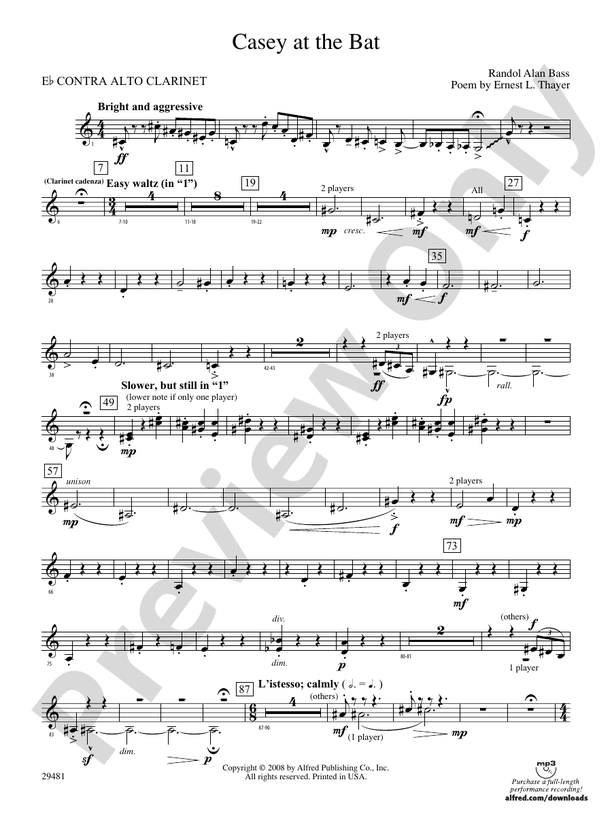 Casey at the Bat: (wp) E-flat Contrabass Clarinet: (wp) E-flat Contrabass Clarinet World Part ...