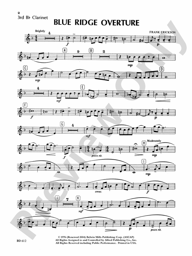 Blue Ridge Overture: 3rd B-flat Clarinet: 3rd B-flat Clarinet Part ...