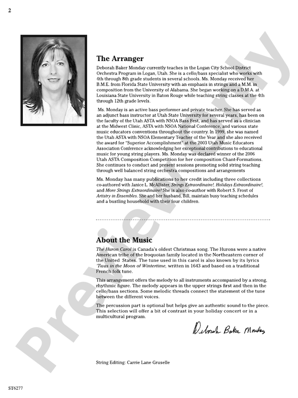 The Huron Carol: String Orchestra Conductor Score & Parts - Digital ...