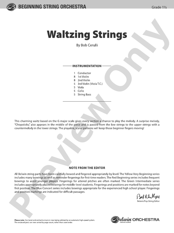 Waltzing Strings: String Orchestra Conductor Score & Parts: Bob Cerulli ...