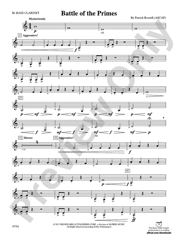 Battle of the Primes: B-flat Bass Clarinet: B-flat Bass Clarinet Part ...