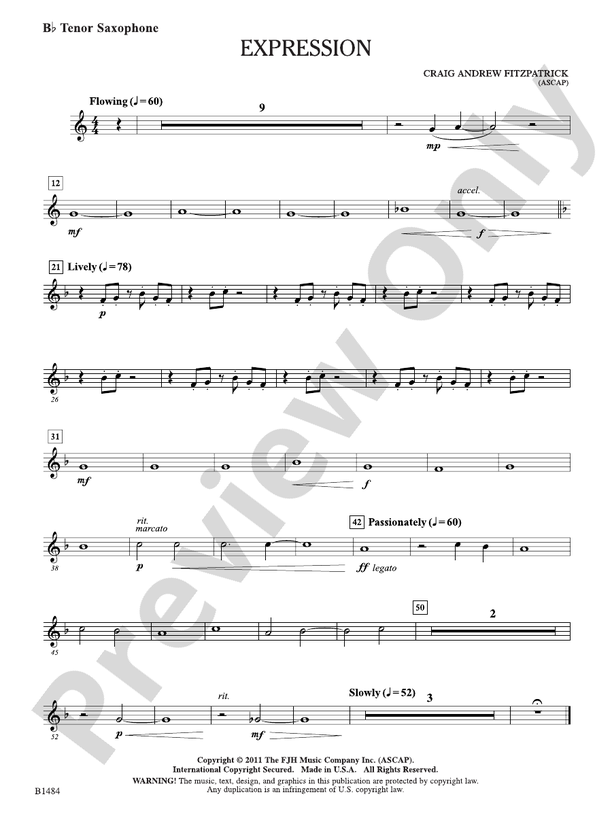 Expression: B-flat Tenor Saxophone: B-flat Tenor Saxophone Part: Craig Andrew Fitzpatrick ...