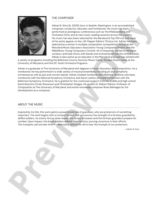 Guardians: Concert Band Conductor Score & Parts: Adrian B. Sims ...