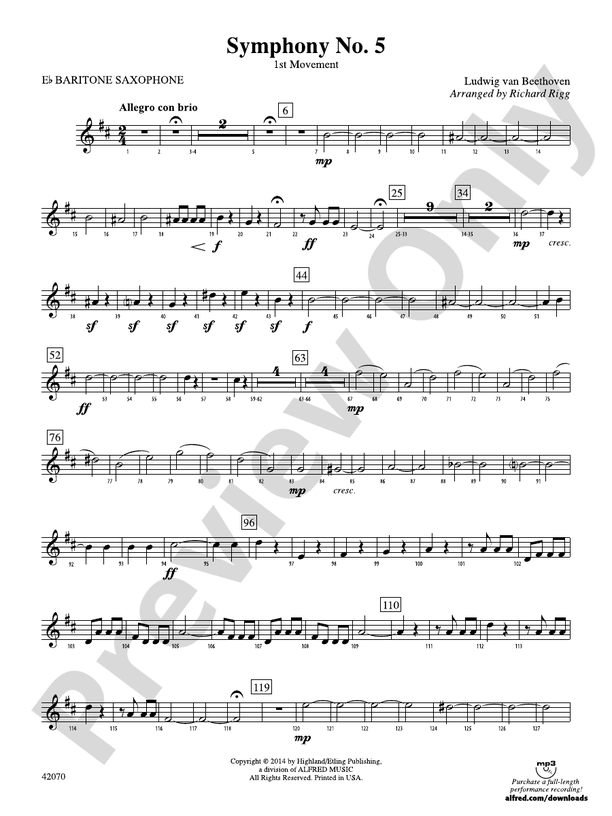Symphony No. 5: E-flat Baritone Saxophone: E-flat Baritone Saxophone Part - Digital Sheet Music ...