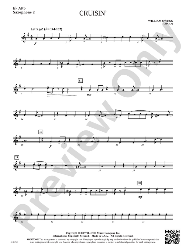 Cruisin': E-flat Alto Saxophone 2: E-flat Alto Saxophone 2 Part: William Owens - Digital Sheet ...