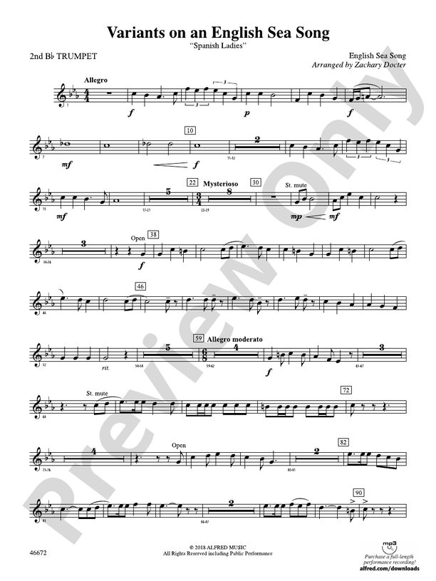 Variants on an English Sea Song: 2nd B-flat Trumpet: 2nd B-flat Trumpet Part - Digital Sheet ...