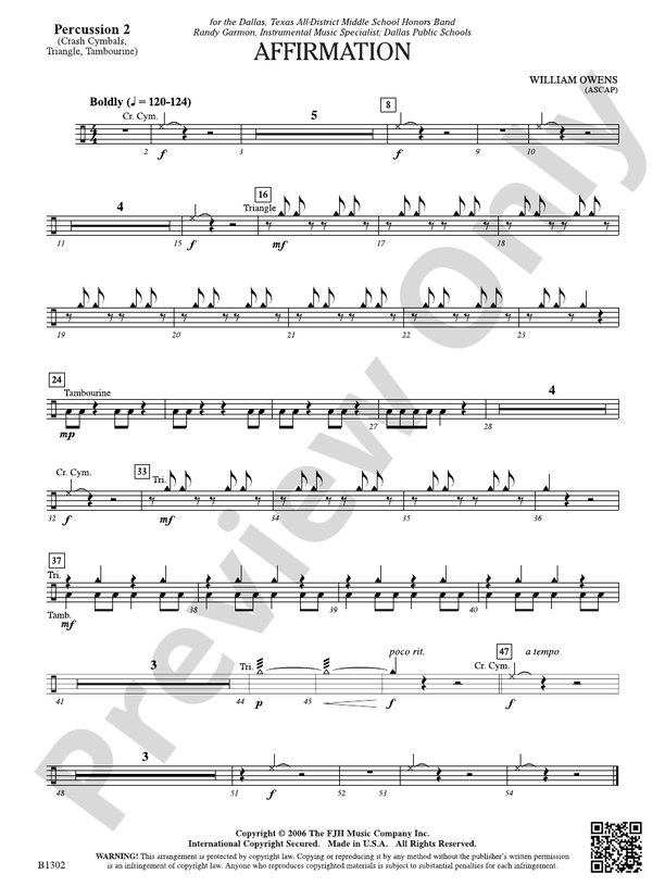 Affirmation: Percussion 2: Percussion 2 Part: William Owens - Digital Sheet Music Download