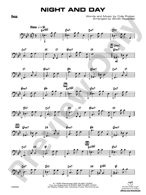 Night and Day: String Bass: String Bass Part - Digital Sheet Music Download