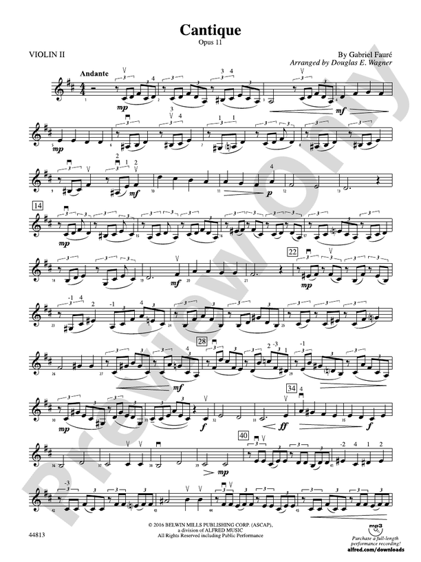 Cantique: 2nd Violin: 2nd Violin Part - Digital Sheet Music Download