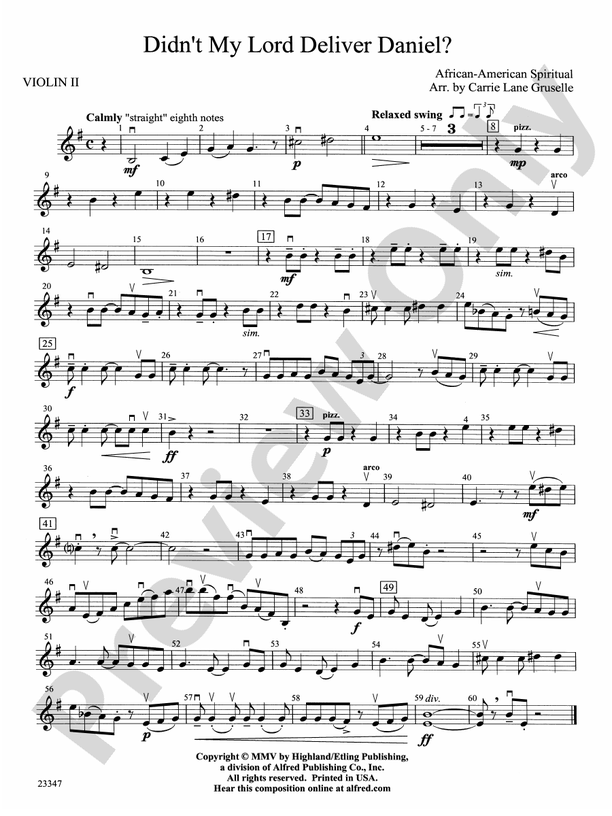 Didn't My Lord Deliver Daniel?: 2nd Violin: 2nd Violin Part - Digital ...