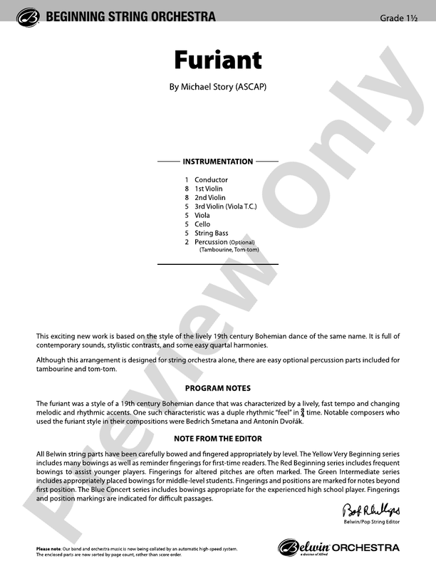 Furiant: String Orchestra Conductor Score & Parts: Michael Story ...