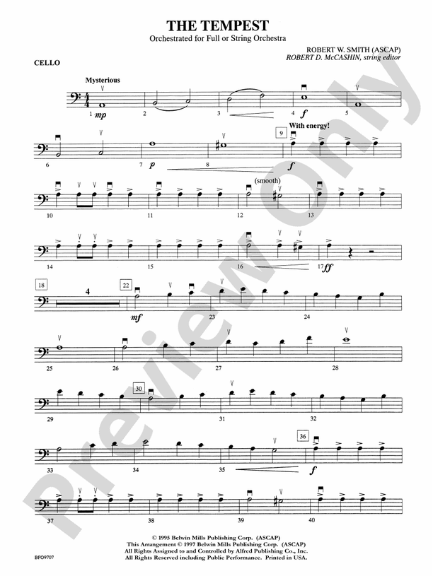 The Tempest: Cello: Cello Part - Digital Sheet Music Download