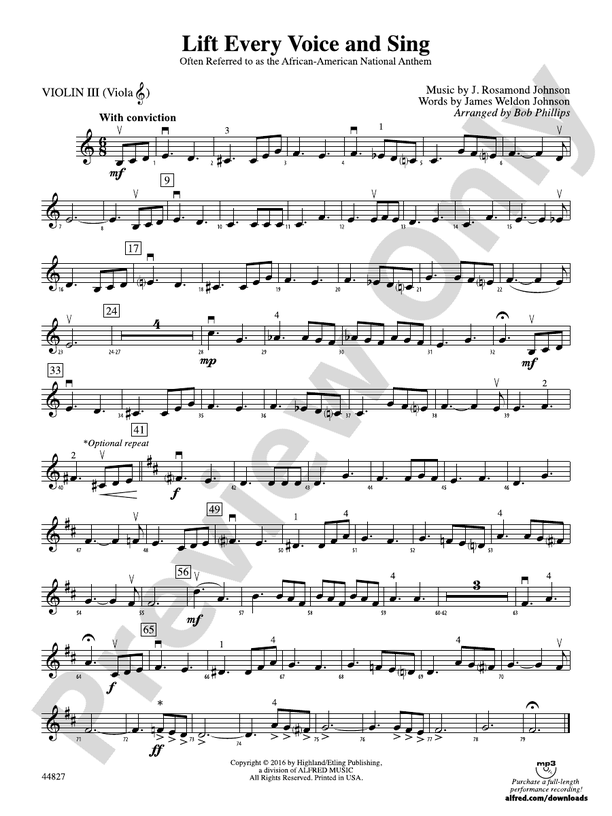 Lift Every Voice and Sing: 3rd Violin (Viola [TC]): 3rd Violin (Viola ...