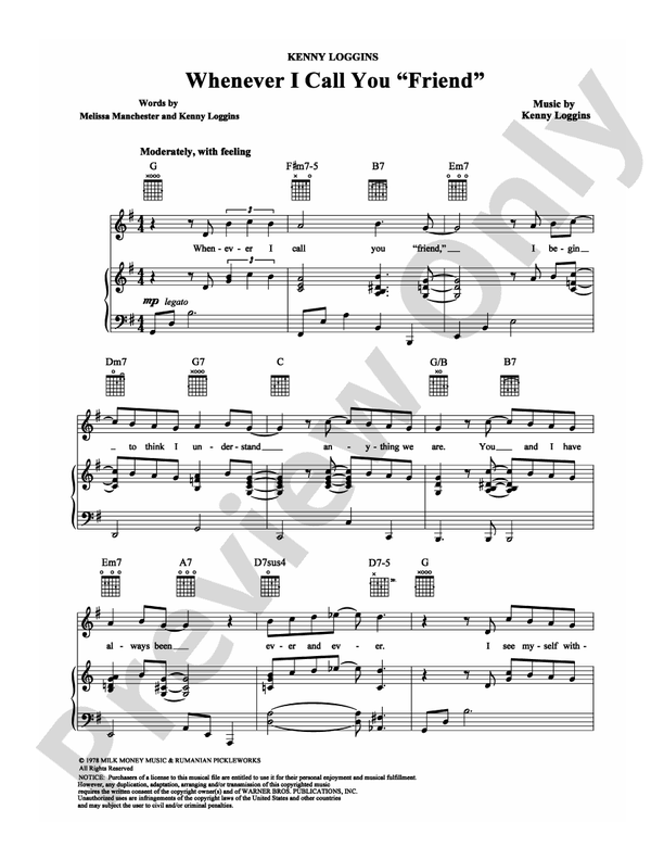 Whenever I Call You "Friend": Piano/Vocal/Chords: Kenny Loggins ...