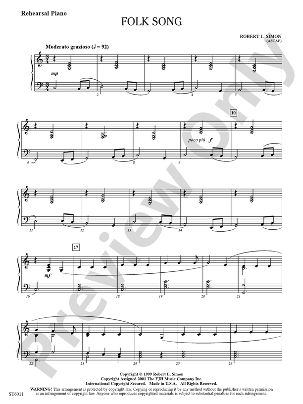 Folk Song (Gum Tree Canoe): Rehearsal Piano: Rehearsal Piano Part ...