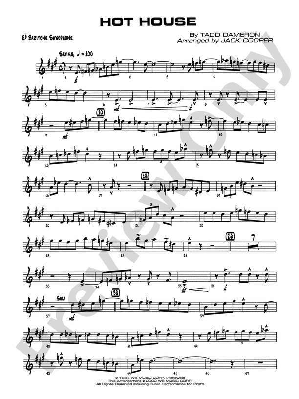 Hot House: E-flat Baritone Saxophone: E-flat Baritone Saxophone Part - Digital Sheet Music Download